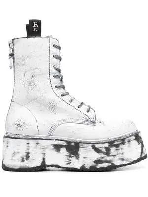 R13 Double Stack Cracked-effect Leather Boots