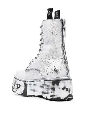R13 Double Stack Cracked-effect Leather Boots