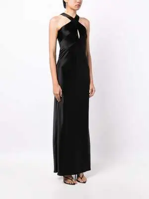 Galvan Crossover-neck Satin Maxi Dress