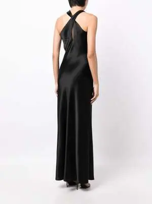 Galvan Crossover-neck Satin Maxi Dress