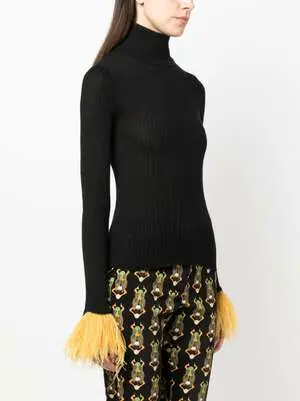 La DoubleJ Feather-cuff Ribbed-knit Jumper - Black