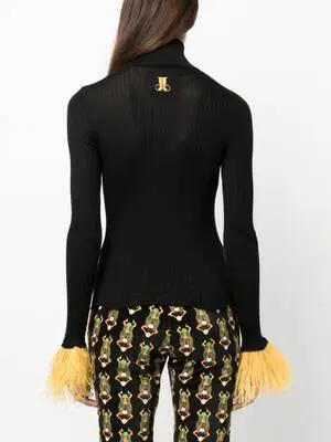 La DoubleJ Feather-cuff Ribbed-knit Jumper - Black