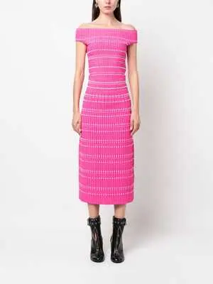Alexander McQueen Open-knit Off-the-shoulder Top - Pink