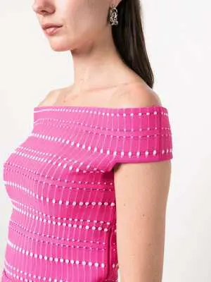 Alexander McQueen Open-knit Off-the-shoulder Top - Pink