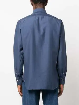 FINAMORE 1925 Long-sleeve Cotton-blend Shirt - Blue