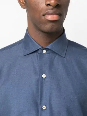 FINAMORE 1925 Long-sleeve Cotton-blend Shirt - Blue