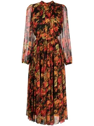 Abstract Print Silk Midi Dresses