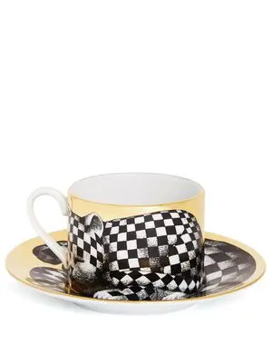 FORNASETTI High Fidelity Quadrettato Porcelain Tea Cup - Black