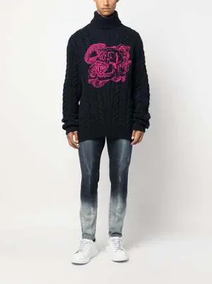 Philipp Plein Embroidered Skull Roll-neck Jumper - Blue