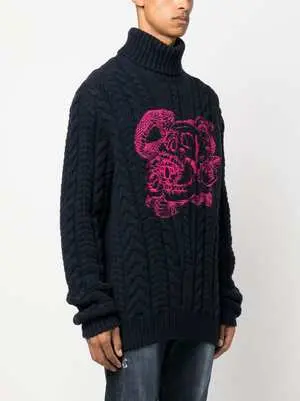 Philipp Plein Embroidered Skull Roll-neck Jumper - Blue