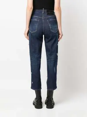 Dsquared2 Crystal Embellished Cropped Jeans - Blue