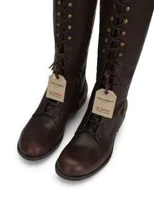 Dolce & Gabbana Logo-tag Lace-up Leather Boots