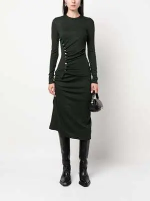Rabanne Asymmetric Gathered Midi Skirt - Green