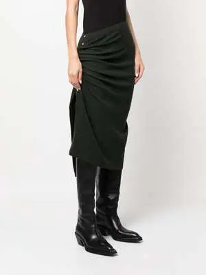 Rabanne Asymmetric Gathered Midi Skirt - Green