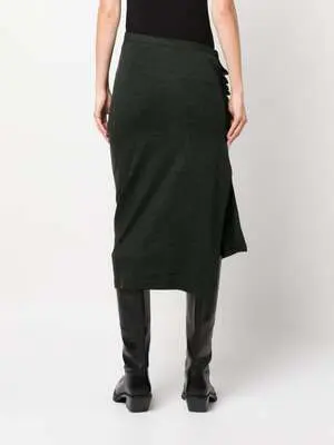 Rabanne Asymmetric Gathered Midi Skirt - Green