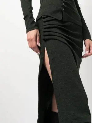Rabanne Asymmetric Gathered Midi Skirt - Green