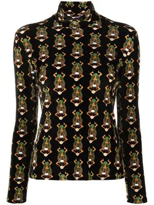 La DoubleJ Scarab-motif Velvet T-shirt - Black