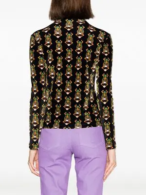 La DoubleJ Scarab-motif Velvet T-shirt - Black