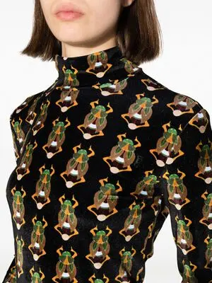 La DoubleJ Scarab-motif Velvet T-shirt - Black