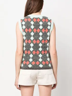 Adidas X Wales Bonner Argyle Knitted Vest - Green
