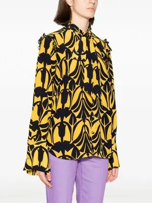 La DoubleJ Ascot Floral-pattern Shirt - Yellow