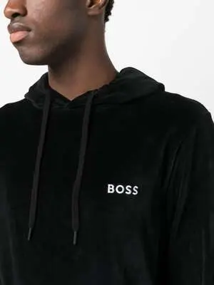 BOSS Logo-embroidered Velvet Hoodie