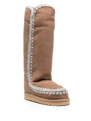 Mou Crochet-trim Suede Boots - Brown