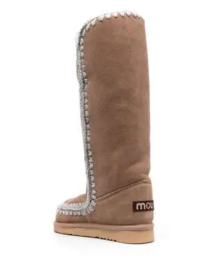 Mou Crochet-trim Suede Boots - Brown