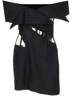 Monse Off-shoulder Pinstripe Dress - Black