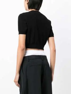 Alexander Wang Logo-embossed Cropped Knitted Top