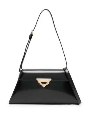 Prada Leather Shoulder Bag With Triangle Logo - Black
