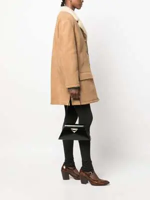 Prada Leather Shoulder Bag With Triangle Logo - Black