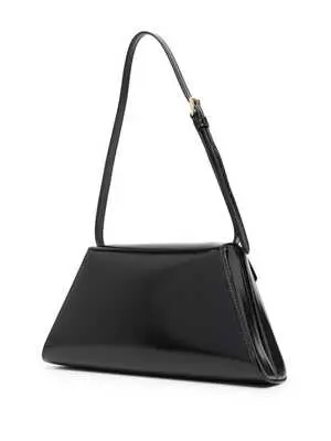 Prada Leather Shoulder Bag With Triangle Logo - Black