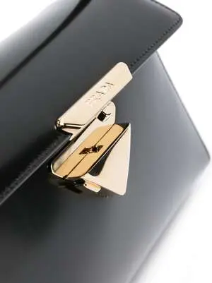 Prada Leather Shoulder Bag With Triangle Logo - Black
