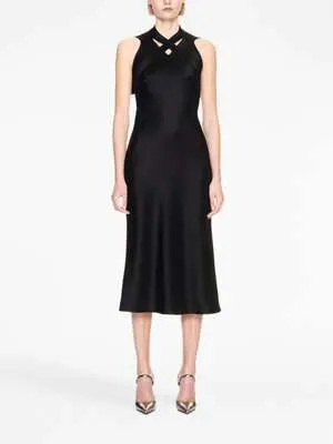 Off-White Buckle-detail Satin Midi Dress - Black
