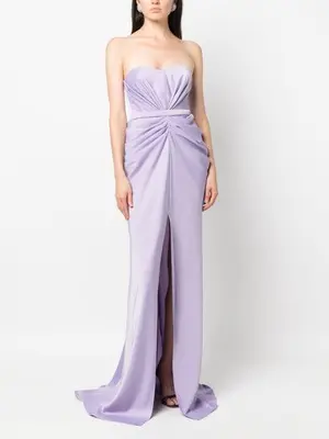 ANA RADU Ruched Strapless Gown - Purple
