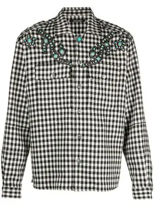 Roberto Cavalli Studded Gingham Wool-blend Shirt