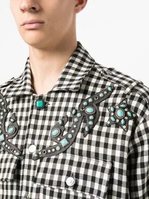 Roberto Cavalli Studded Gingham Wool-blend Shirt