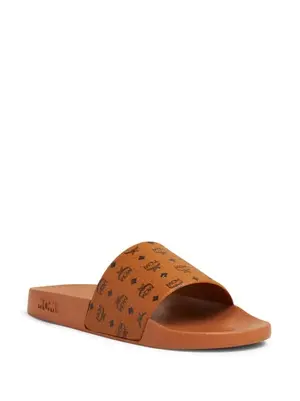 Mcm Logo-print Moulded-footbed Slides - Brown