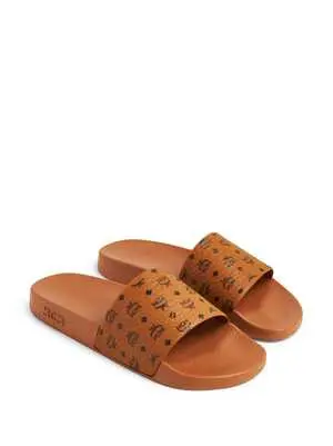 Mcm Logo-print Moulded-footbed Slides - Brown