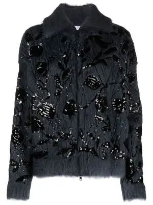 Brunello Cucinelli Floral Sequin Zip-up Cardigan
