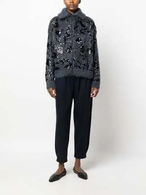 Brunello Cucinelli Floral Sequin Zip-up Cardigan