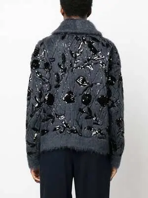 Brunello Cucinelli Floral Sequin Zip-up Cardigan