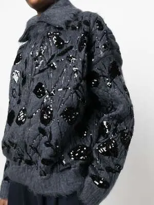 Brunello Cucinelli Floral Sequin Zip-up Cardigan