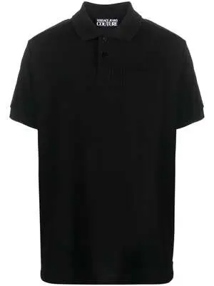 Versace Logo-tape Cotton Polo Shirt - Black