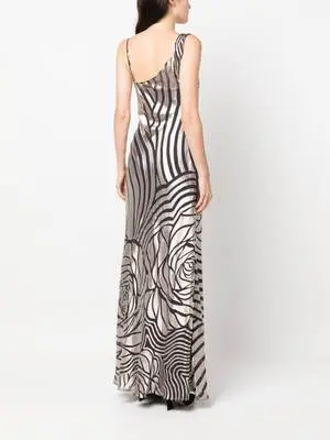 Alberta Ferretti Sleeveless Asymmetric Rose-print Gown