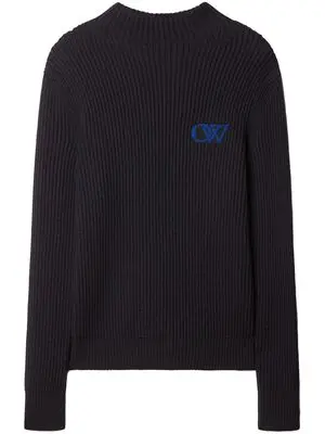 Off-White Logo-embroidered Rib-knit Jumper - Blue