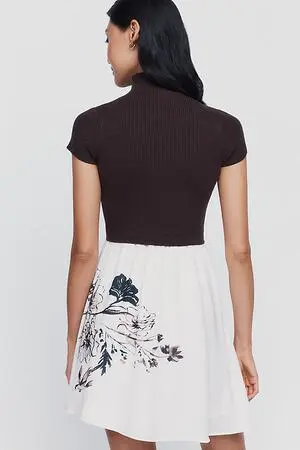 Anthropologie Thea Short Sleeve Twofer Mini Dress - Brown Pattern