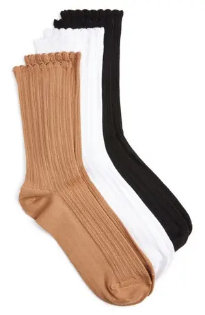 Hue 3-Pack Scalloped Pointelle Crew Socks Assorted 2
