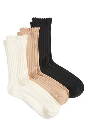 Hue 3-Pack Scalloped Pointelle Crew Socks Assorted Pack